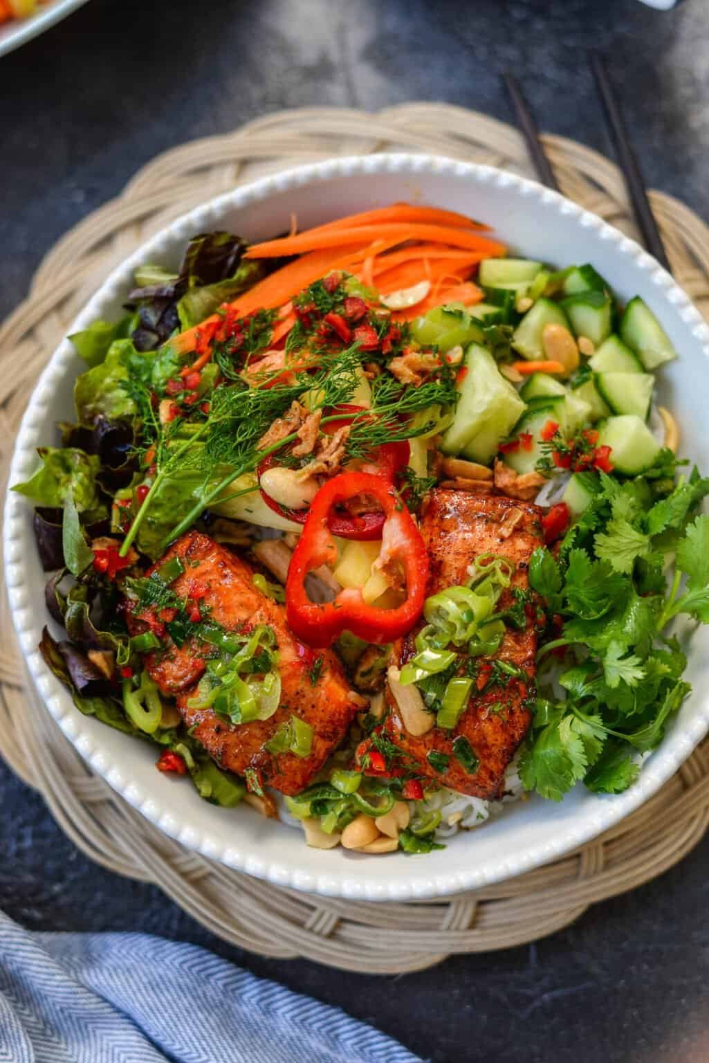 Vietnamese Spring Roll Noodle Bowl (Bún Nem) - Summer & Spice